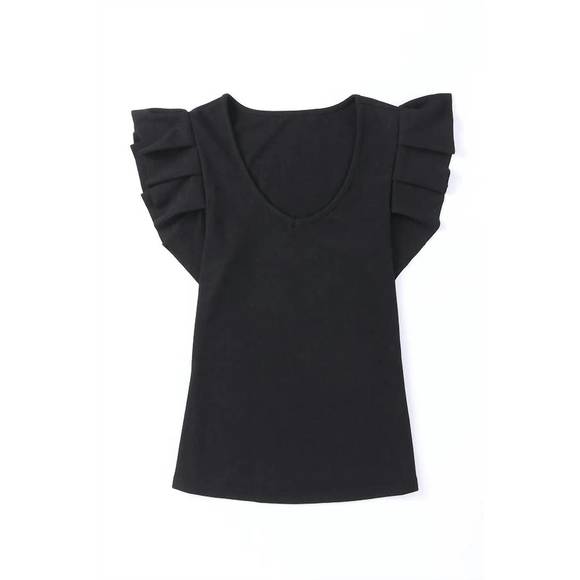 DEAR LOVER | Tops | New Dear Lover Knit Ribbed U Neck Ruffle Sleeve Top ...